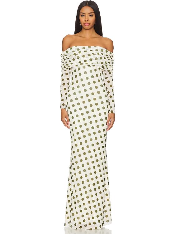STEVE MADDEN Aurelia Off-Shoulder Polka Dot Maxi Dress